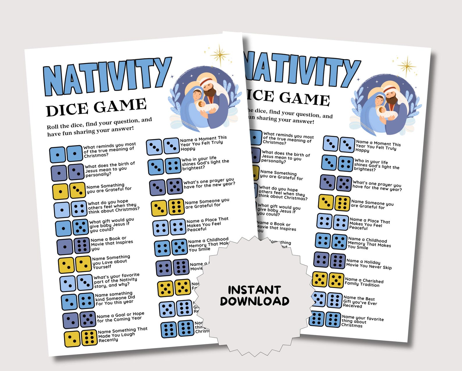 Nativity Dice Game, Fun Christmas Bible Game for Adults Kids, Printable ...