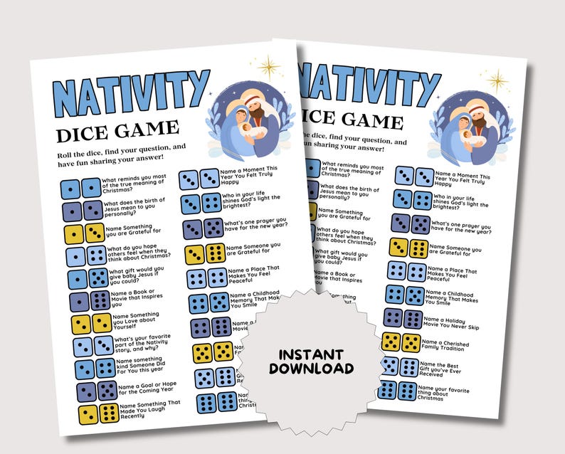 Nativity Dice Game, Fun Christmas Bible Game for Adults Kids, Printable ...