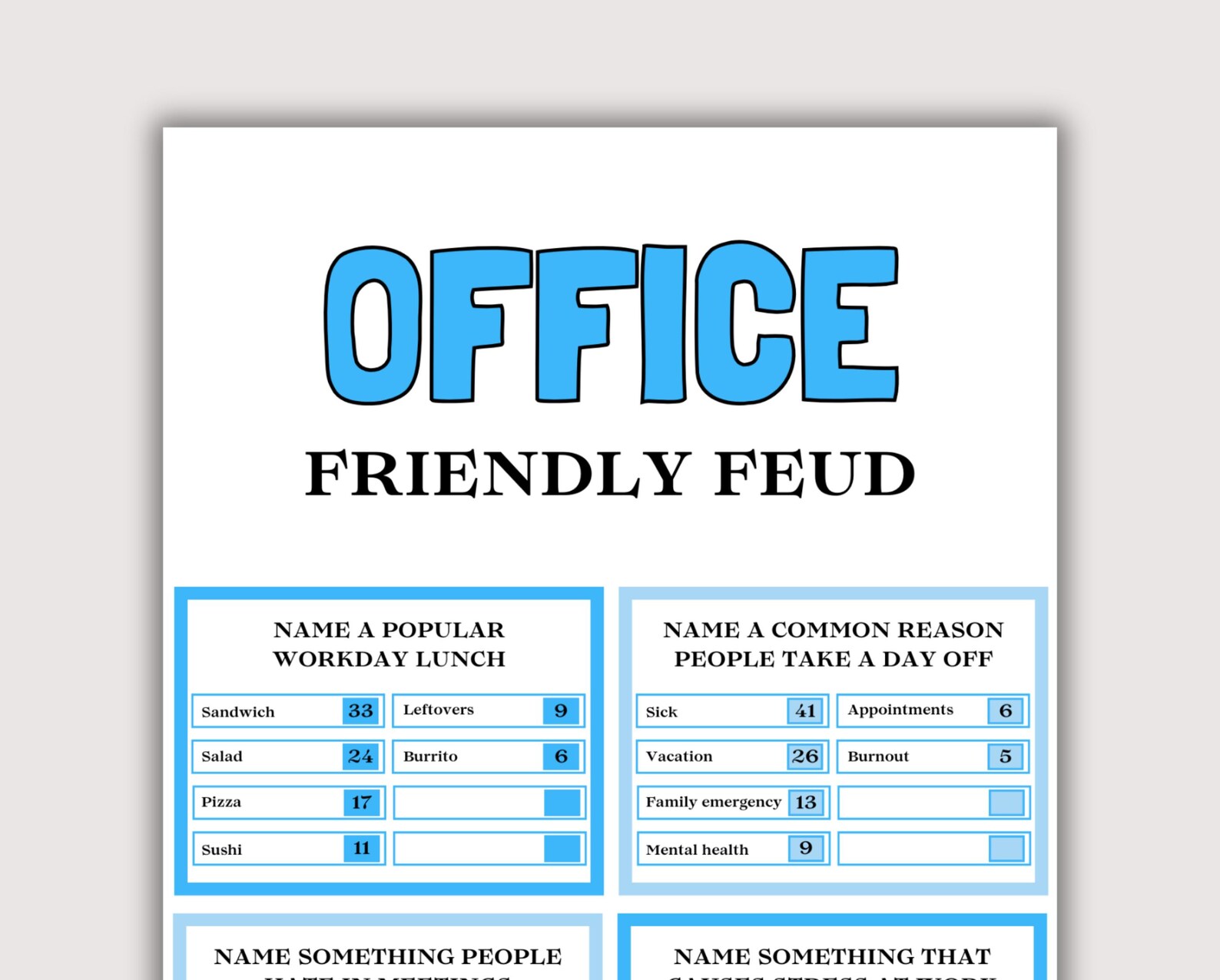 Office Friendly Feud Game, Fun Team Building Game for Staff, Coworker ...