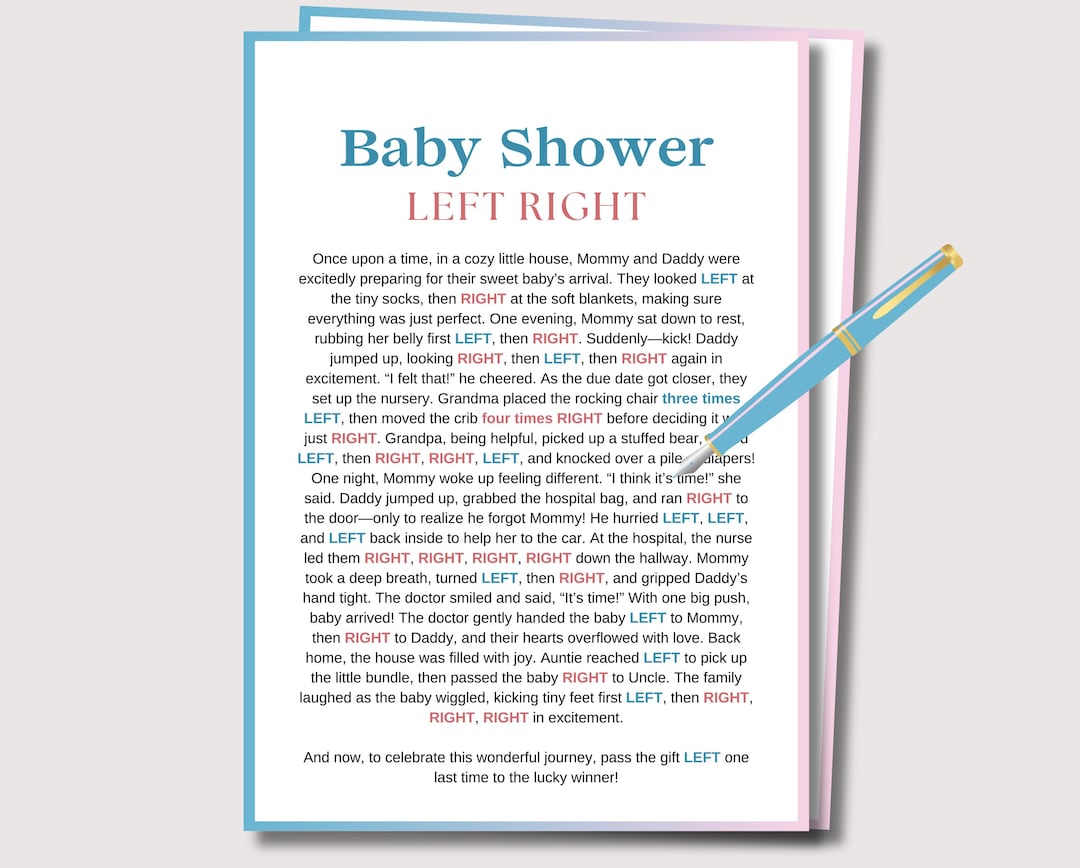 Left Right Baby Shower Game, Left Right Story Baby Game, Baby Shower ...