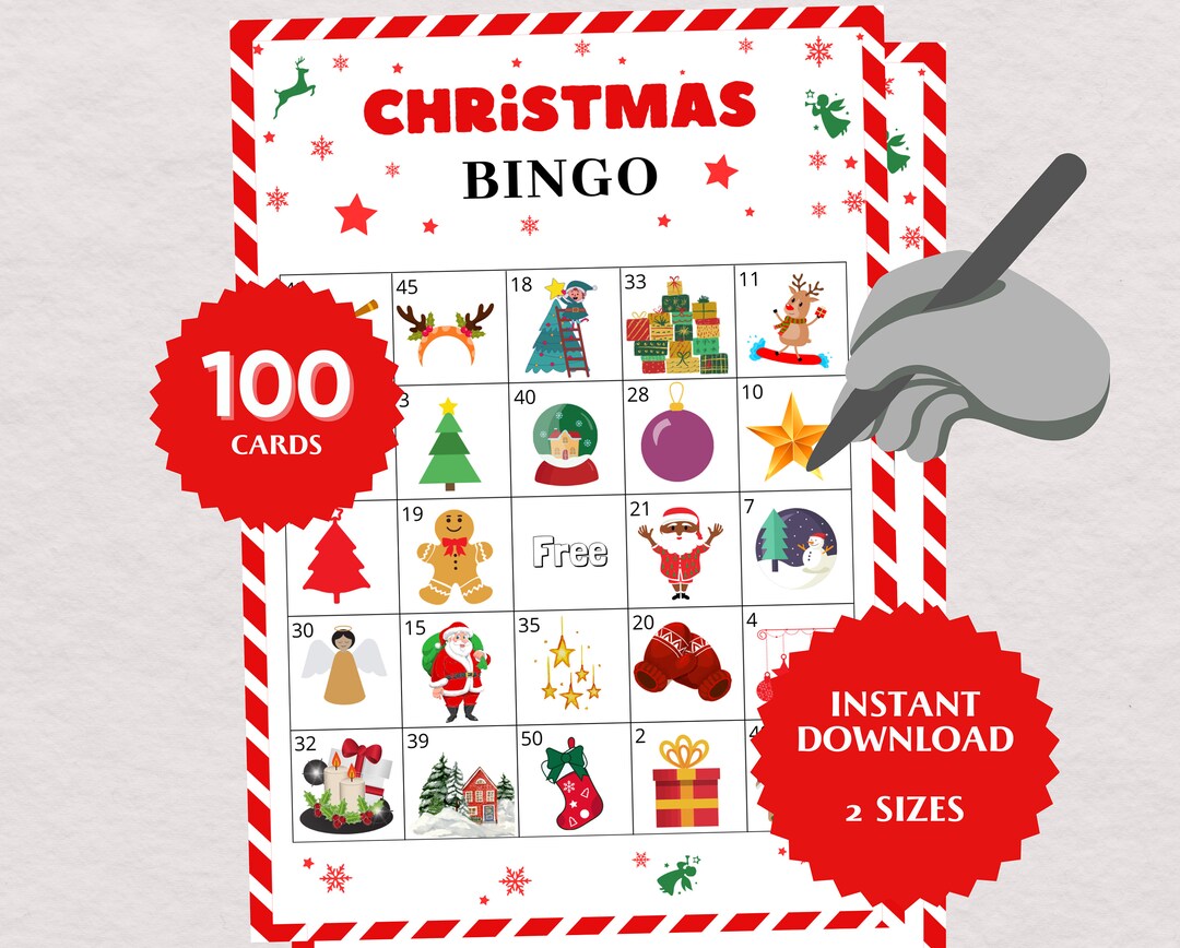 Christmas Bingo for Adults Kids Family, 100 Printable Christmas Bingo ...