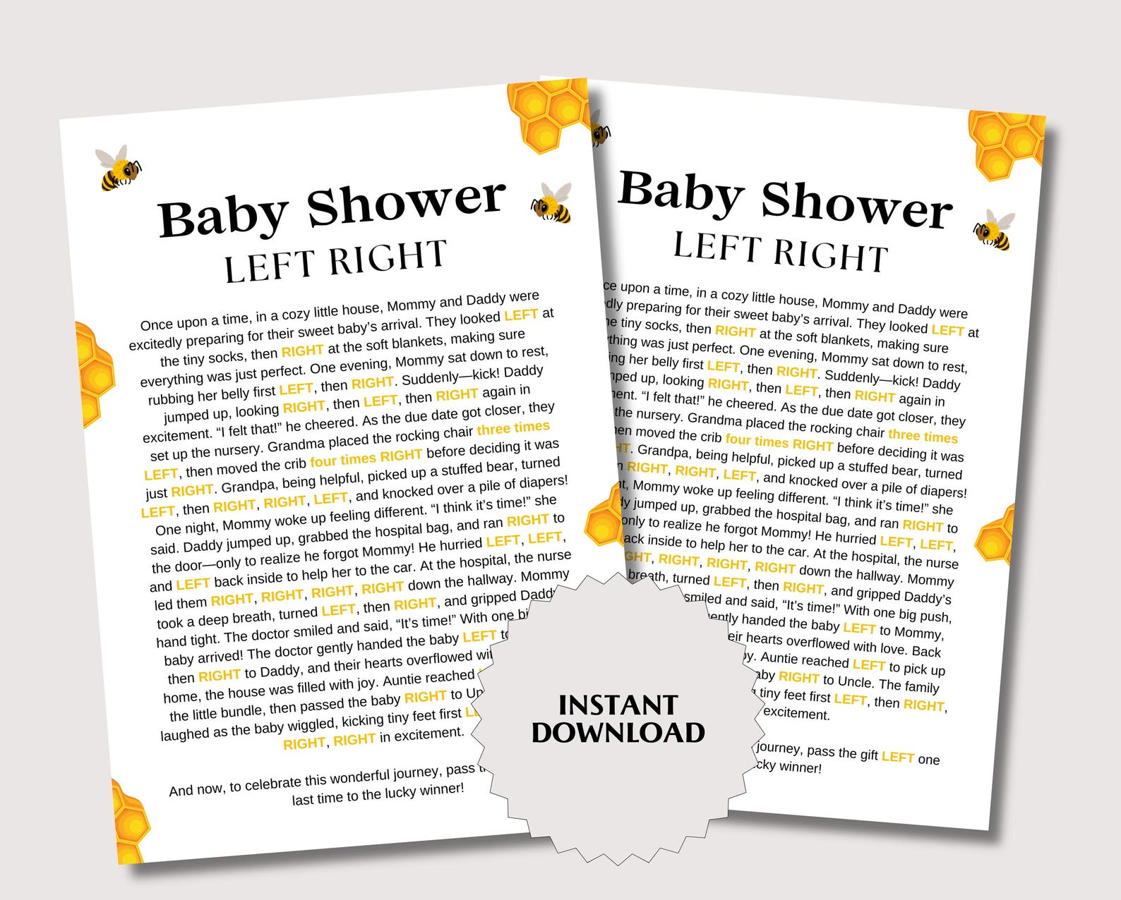 Left Right Baby Game, Pass the Prize Game Baby Shower Game, Baby Shower ...