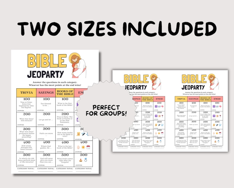 Bible Jeopardy Game, Fun Bible Trivia Game for Kids and Adults Bible ...