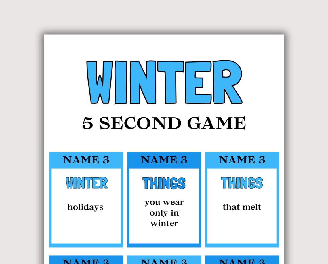 Winter 5 Second Game, Fun Winter Game for Adults Kids, Group Winter ...