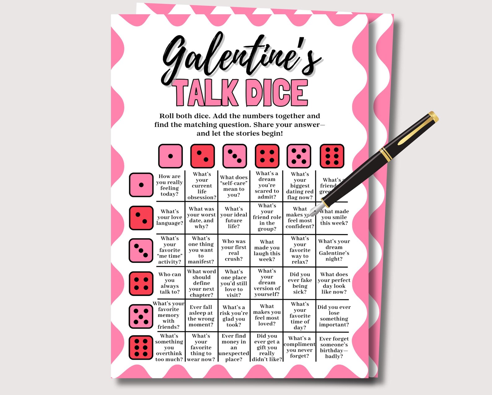 Galentine's Talk Dice Game, Fun Printable Galentines Day Game for Girls ...