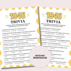 1945 Trivia Game, 80th Birthday Trivia, 80th Birthday Games, 1945 ...