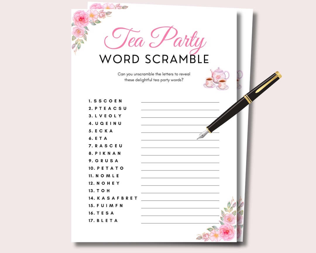 Tea Party Games, Tea Party Word Scramble, Adult Tea Party Games ...
