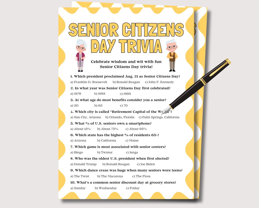 Senior Citizens Day Trivia, Fun Game for Seniors, Games for Senior ...
