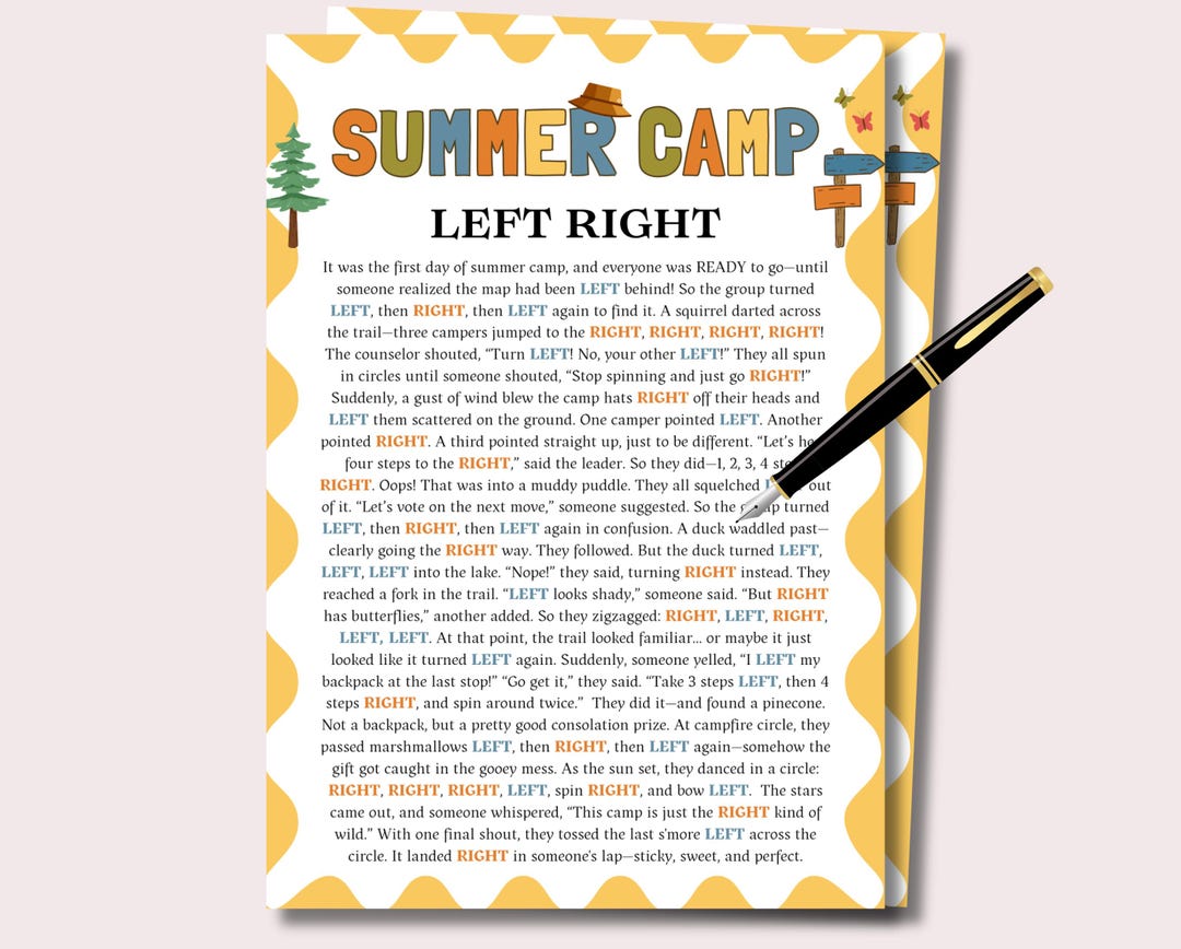 Summer Camp Left Right Game, Summer Left Right Game, Summer Camp ...