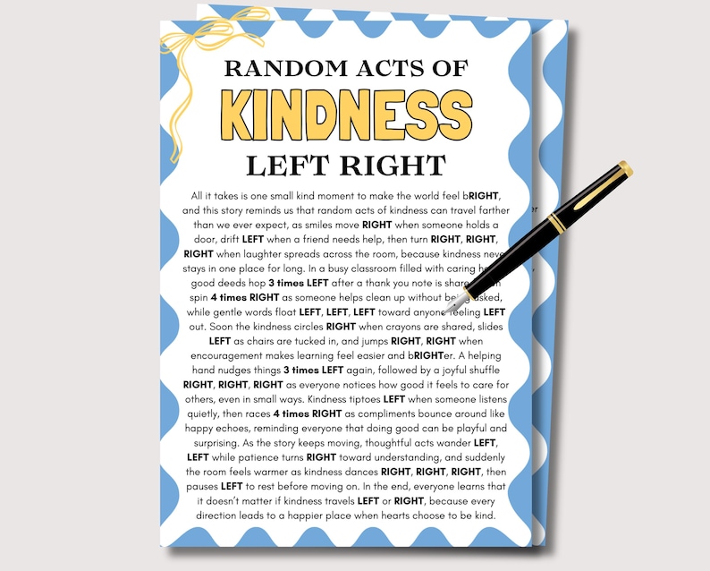 Random Acts of Kindness Left Right Game, Fun Printable Kindness ...