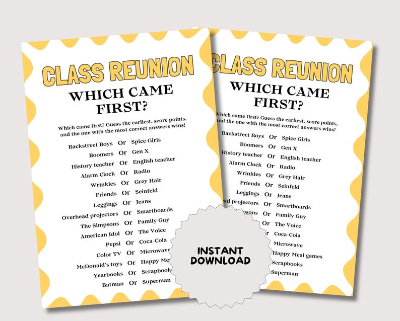 Class Reunion Games Which Came First, High School Reunion, Printable ...