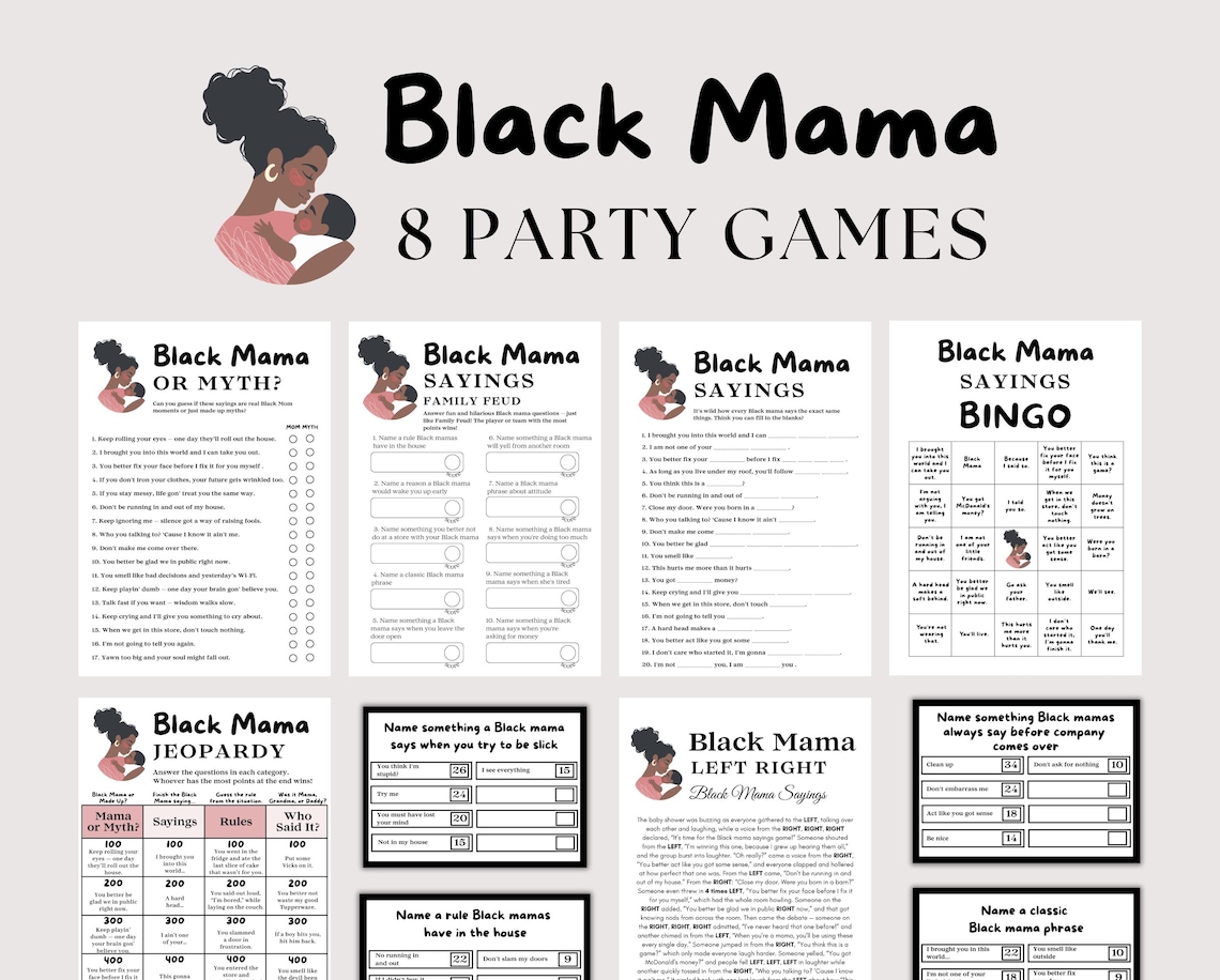 Black Mama Sayings Games Bundle, Black Mom Sayings Baby Shower Games ...