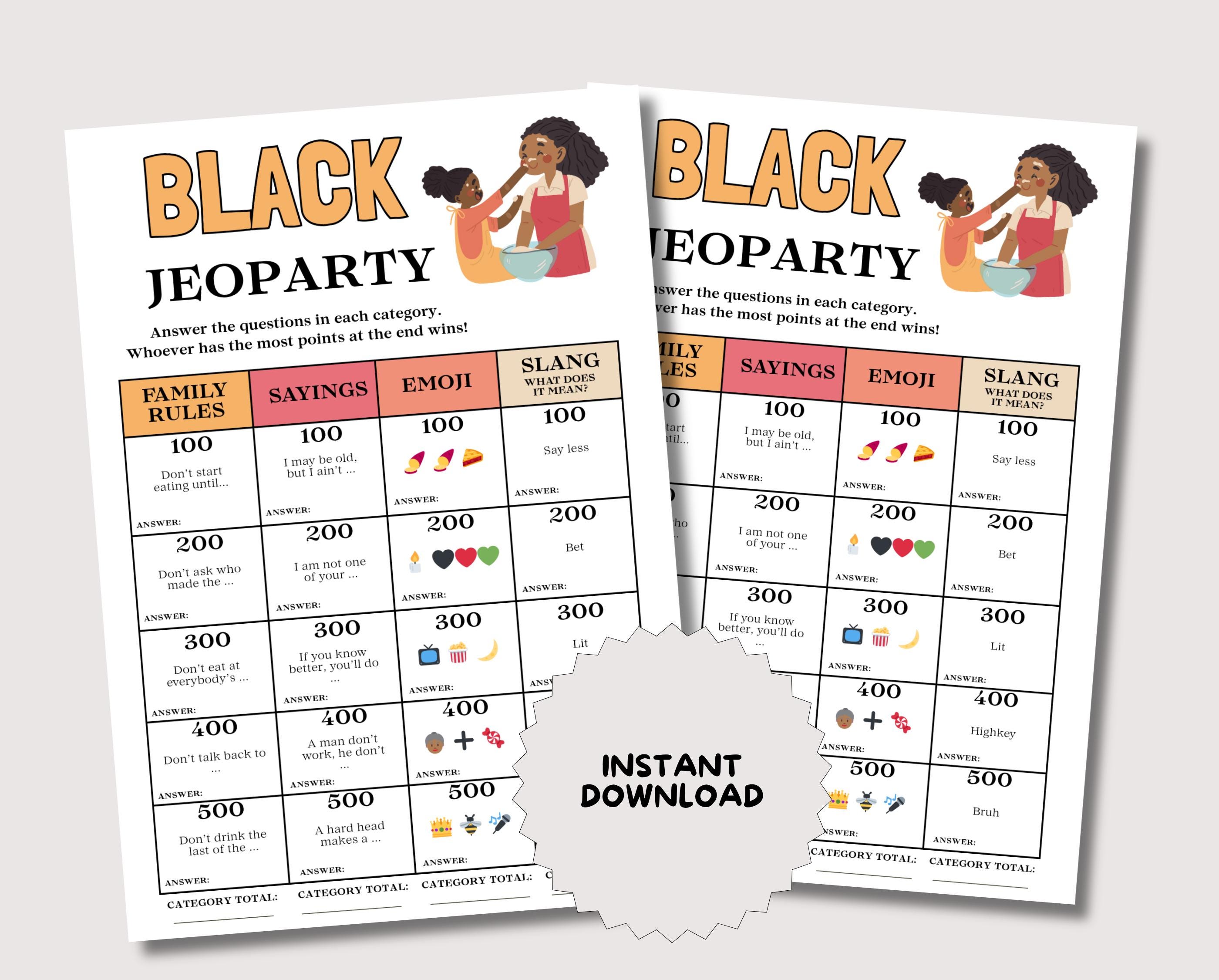 Black Jeopardy Game, Funny Black Family Reunion Game, Black Games for ...
