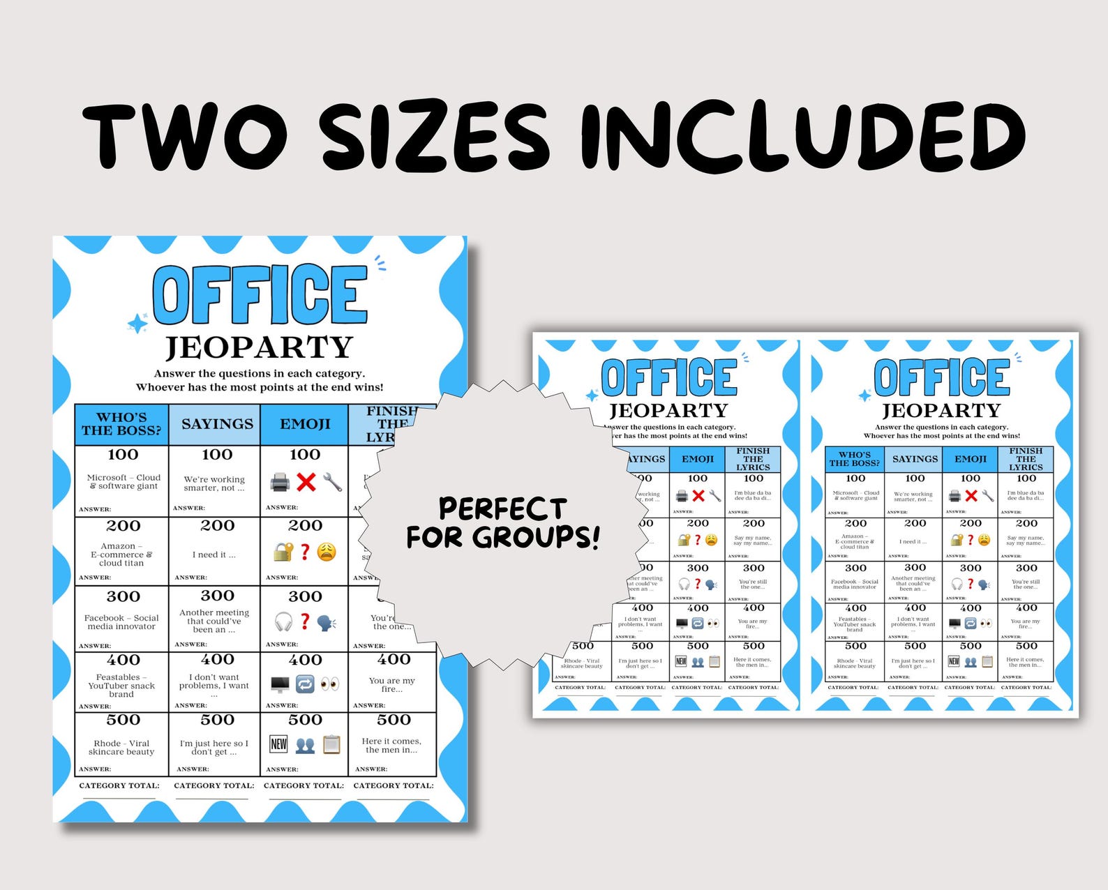 Office Jeoparty Game, Fun Printable Team Building Game for Staff ...