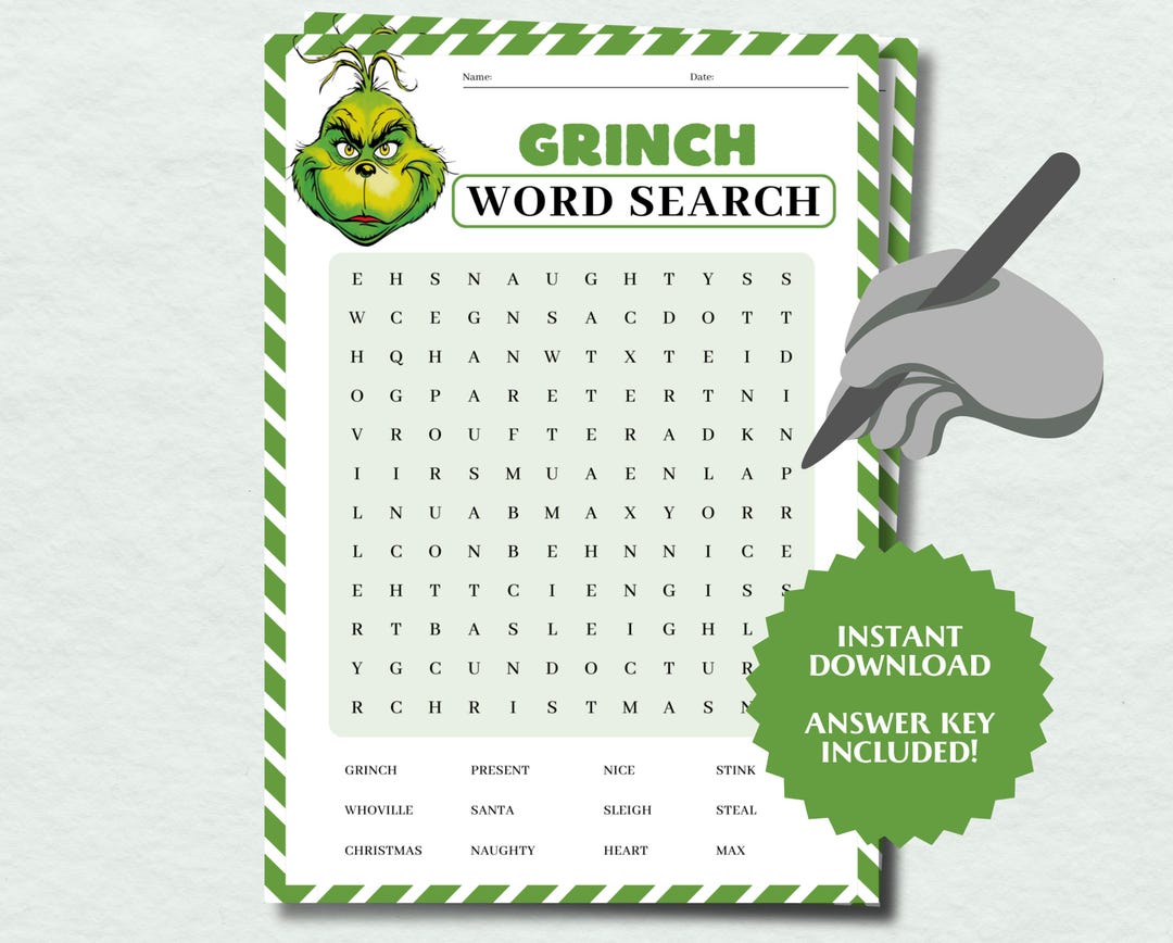 Grinch Christmas Game for Kids, Grinch Game Word Search Grinch Party ...