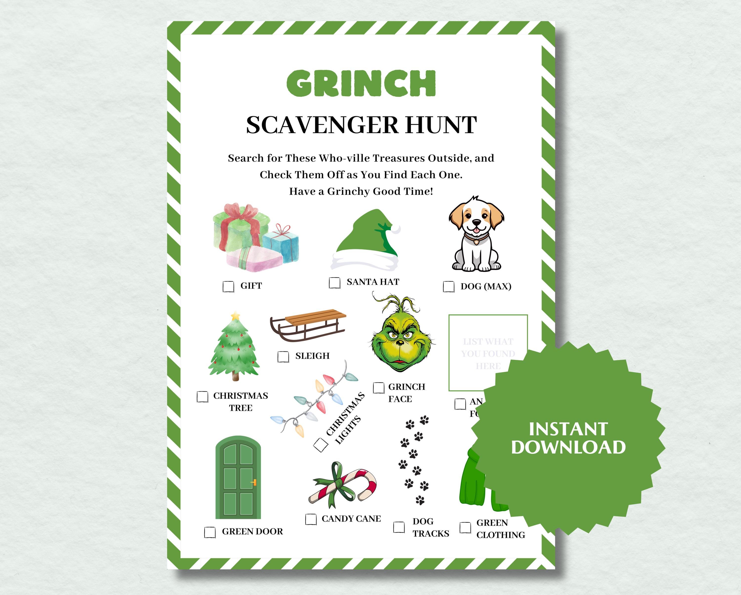 Grinch Scavenger Hunt, Funny Outdoor Scavenger Hunt Christmas Game ...