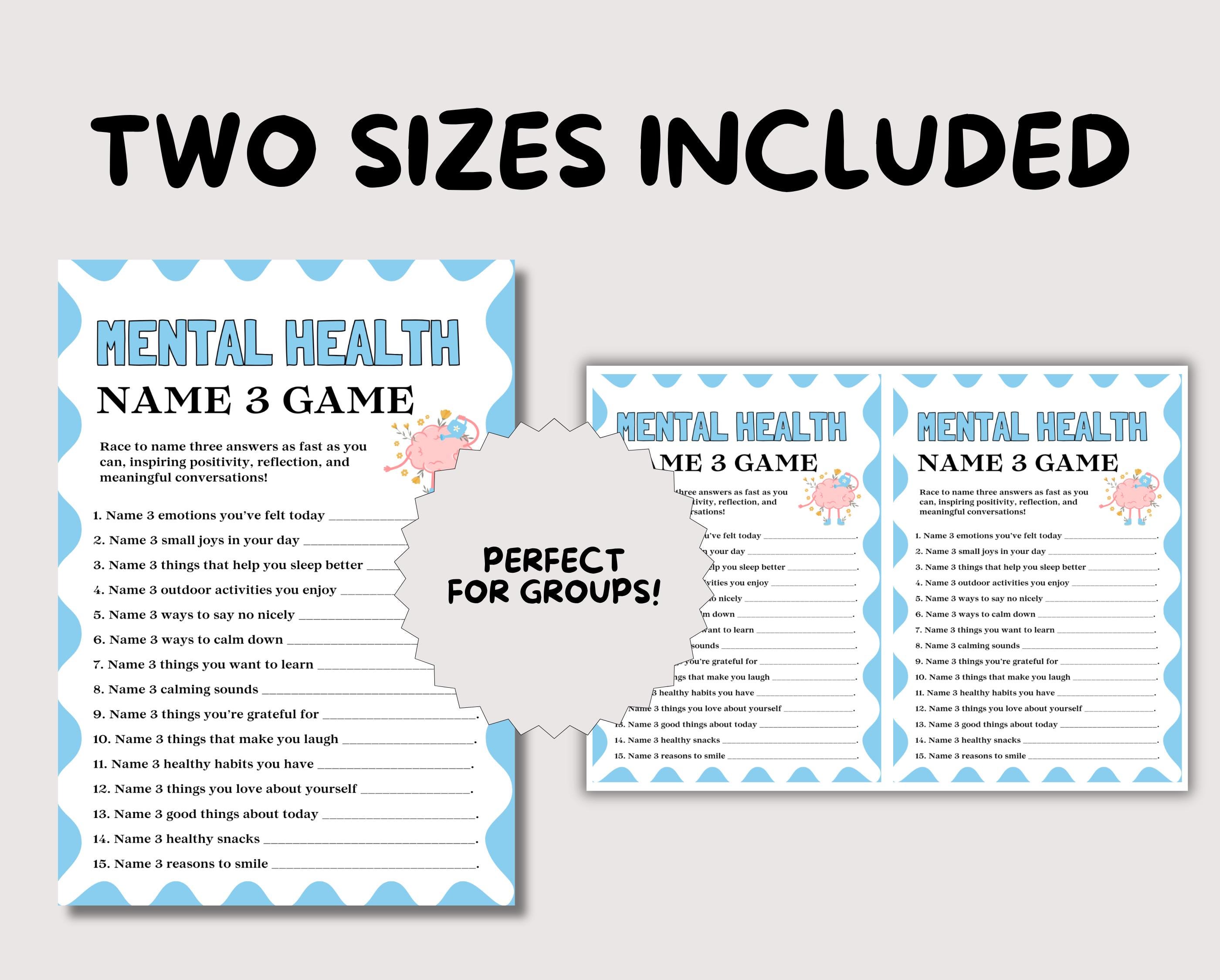 Mental Health Name 3 Game, Mental Health Game for Adults and Teen ...