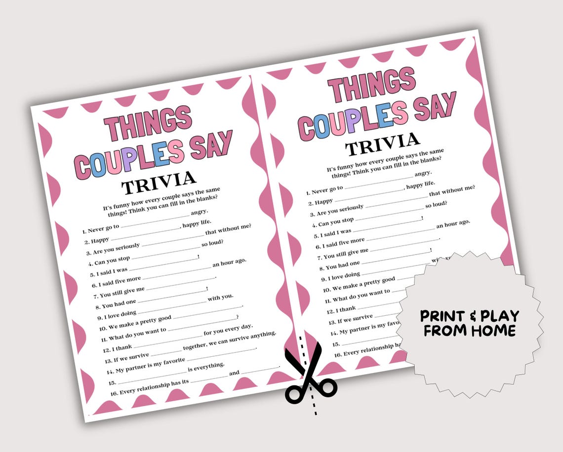 Things Couples Say Game, Fun Printable Couple Trivia Quiz, Anniversary ...