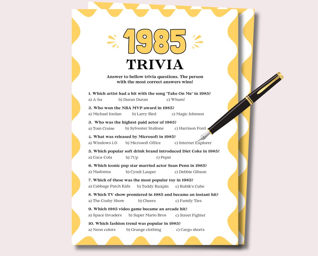 1985 Trivia Game, 40th Birthday Trivia, 40th Birthday Game, 1985 ...