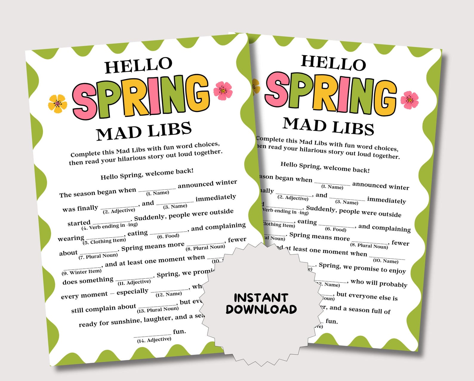 Hello Spring Mad Libs Game, Fun Printable Group Spring Game for Kids ...
