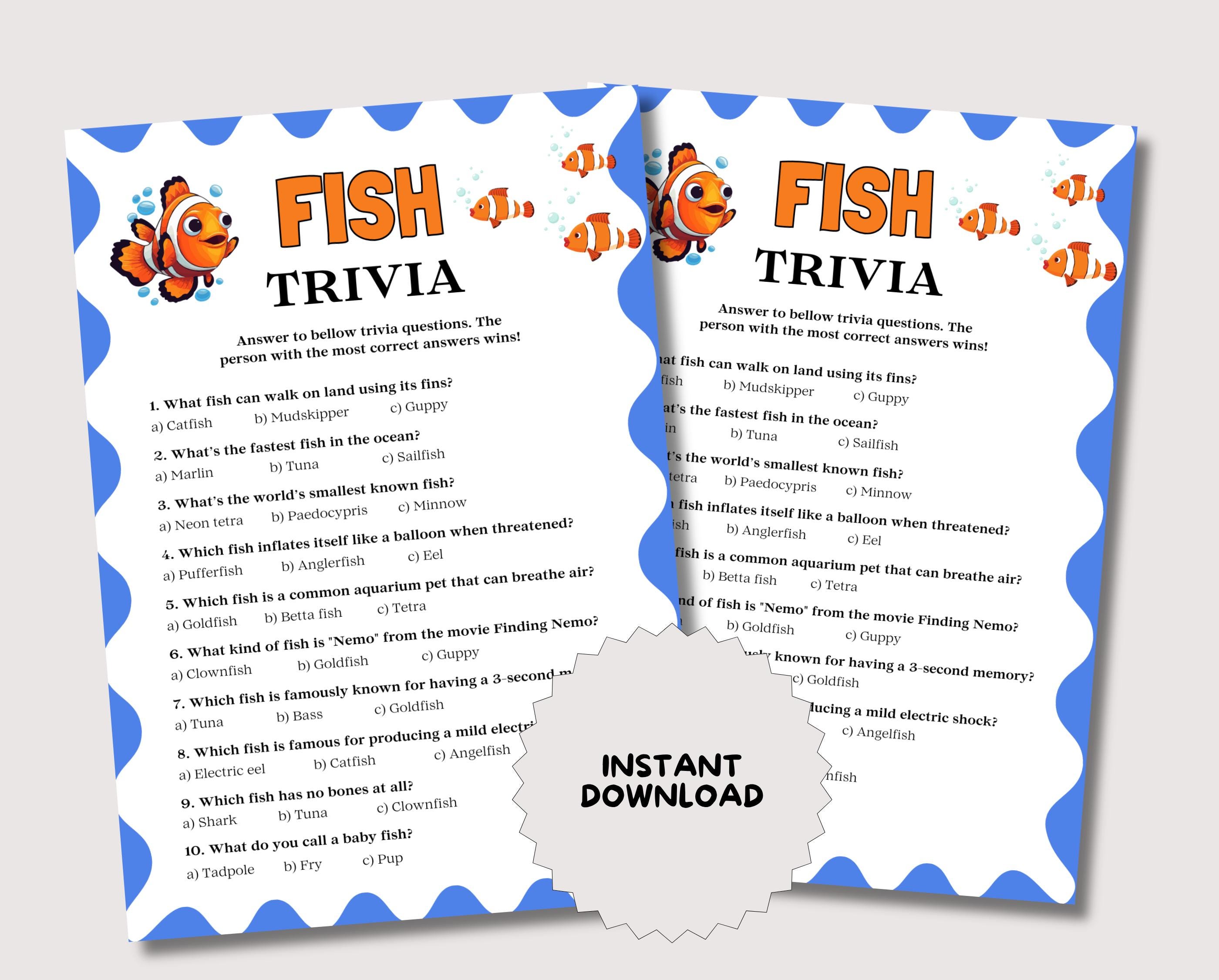 Fish Trivia Game, Summer Party Game Ocean Animal Trivia, Summer Trivia ...