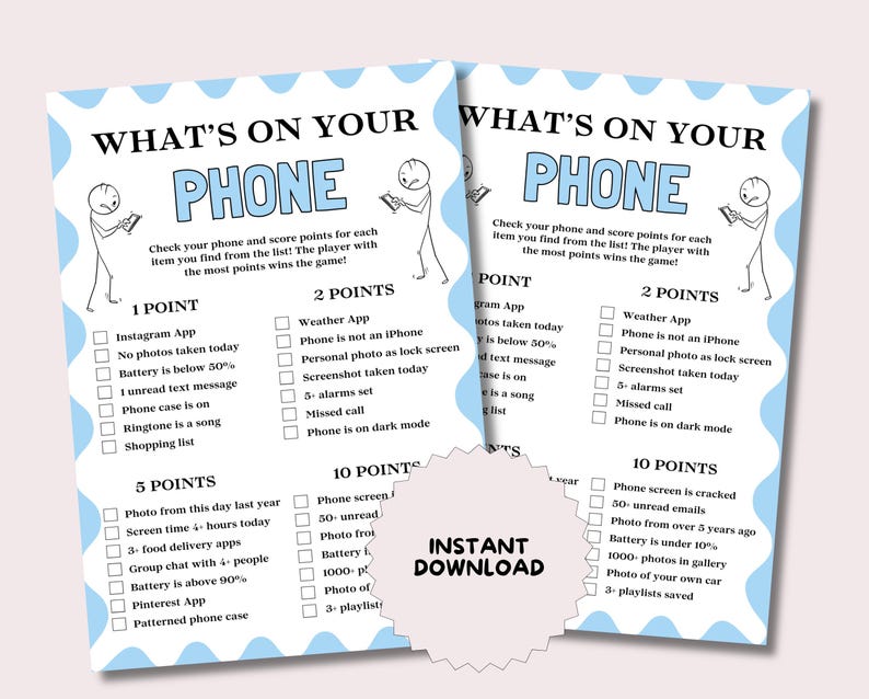 What’s on Your Phone Game, Printable What's in Your Phone Game, Cell ...