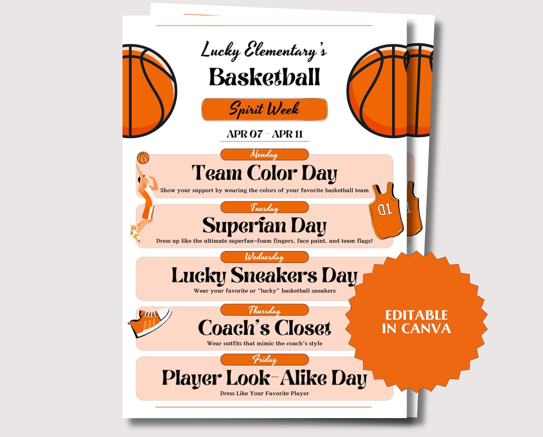 Basketball Spirit Week Flyer, Basketball Day Spirit Week Editable ...