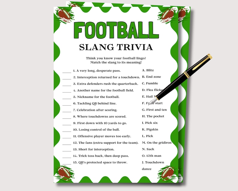 Football Slang Trivia Game, Funny Football Game for Adults and Kids ...