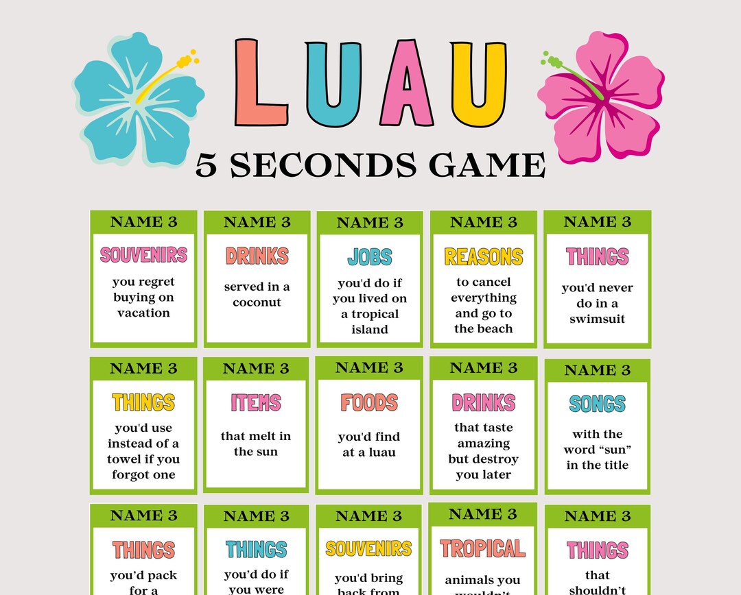 Luau Games Think Quick Game, Luau Party Games, Hawaiian Games, Hawaiian ...