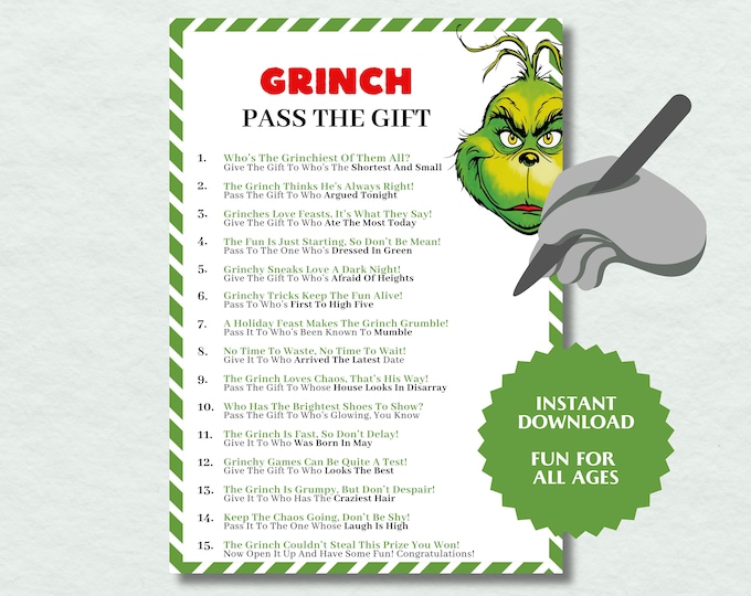 Grinch Pass the Gift Game, Christmas Pass the Present Game, Christmas ...