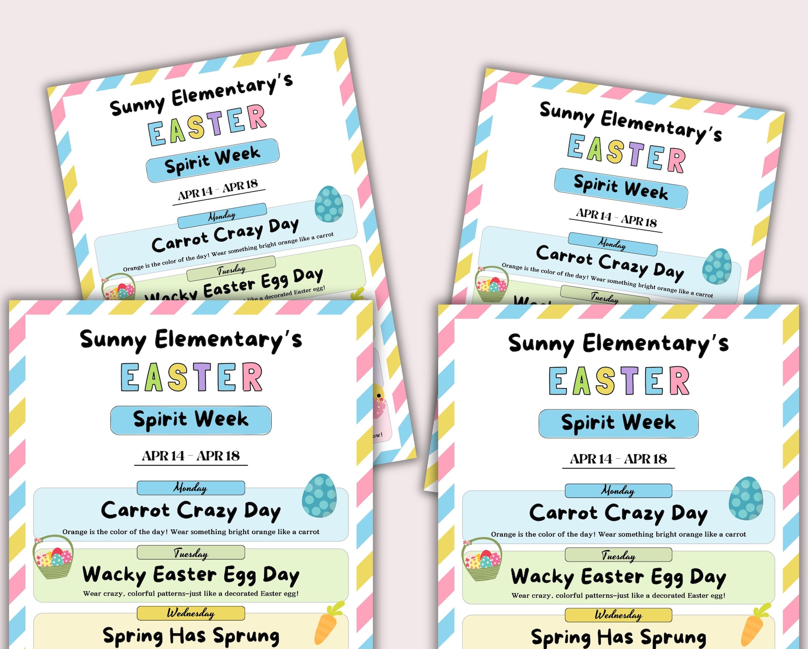 Easter Spirit Week Flyer Editable Template, Spring School Spirit Week ...