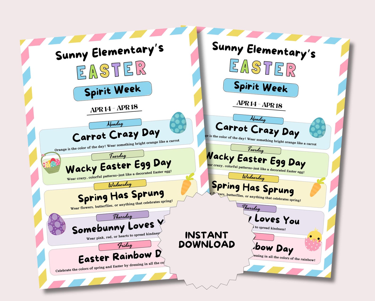 Easter Spirit Week Flyer Editable Template, Spring School Spirit Week ...