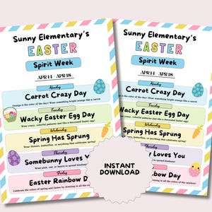 Easter Spirit Week Flyer Editable Template, Spring School Spirit Week ...