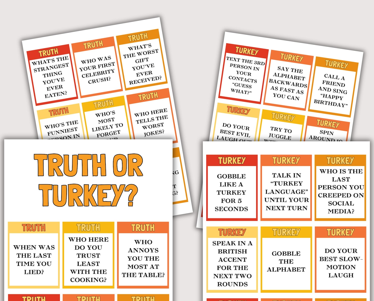 Friendsgiving Game Truth or Turkey, Funny Friendsgiving Game for Adults ...