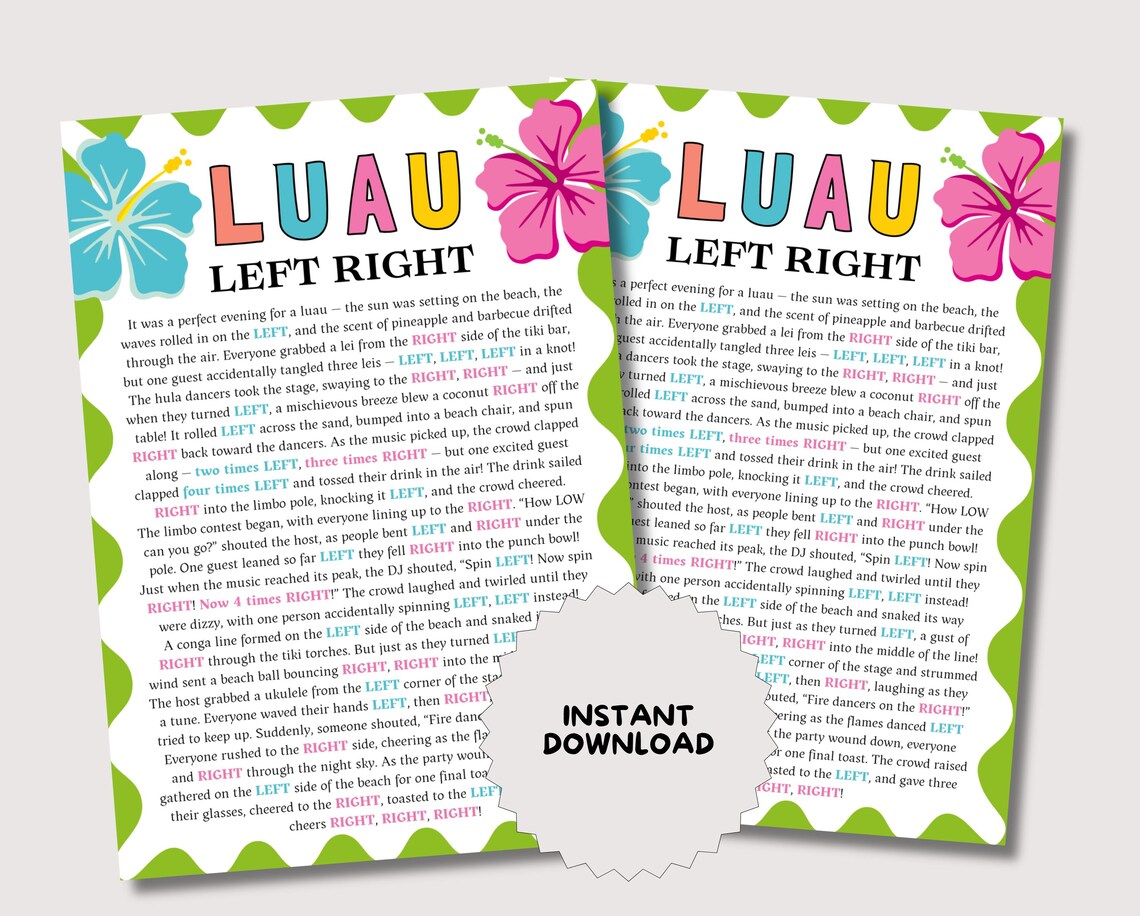 Luau Games Left Right Game, Luau Party Games Pass the Prize, Hawaiian ...