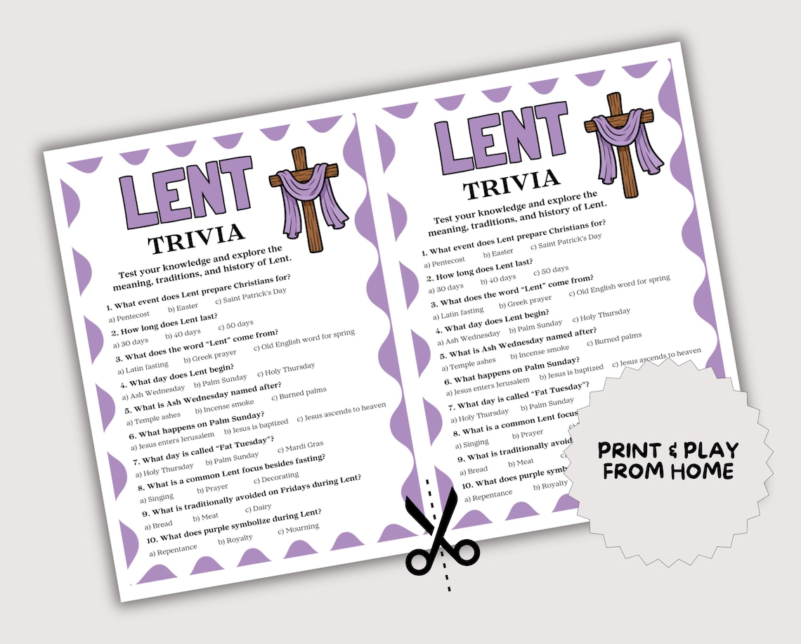 Lent Trivia Game, Fun Printable Lent Activity for Kids Adults, Ash ...
