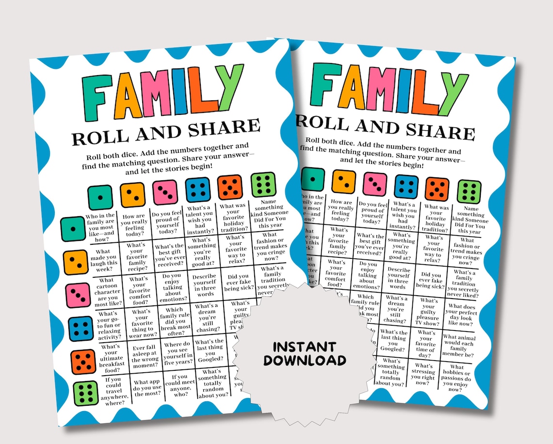 Family Roll and Share Game, Fun Family Reunion Game for Adults Kids ...