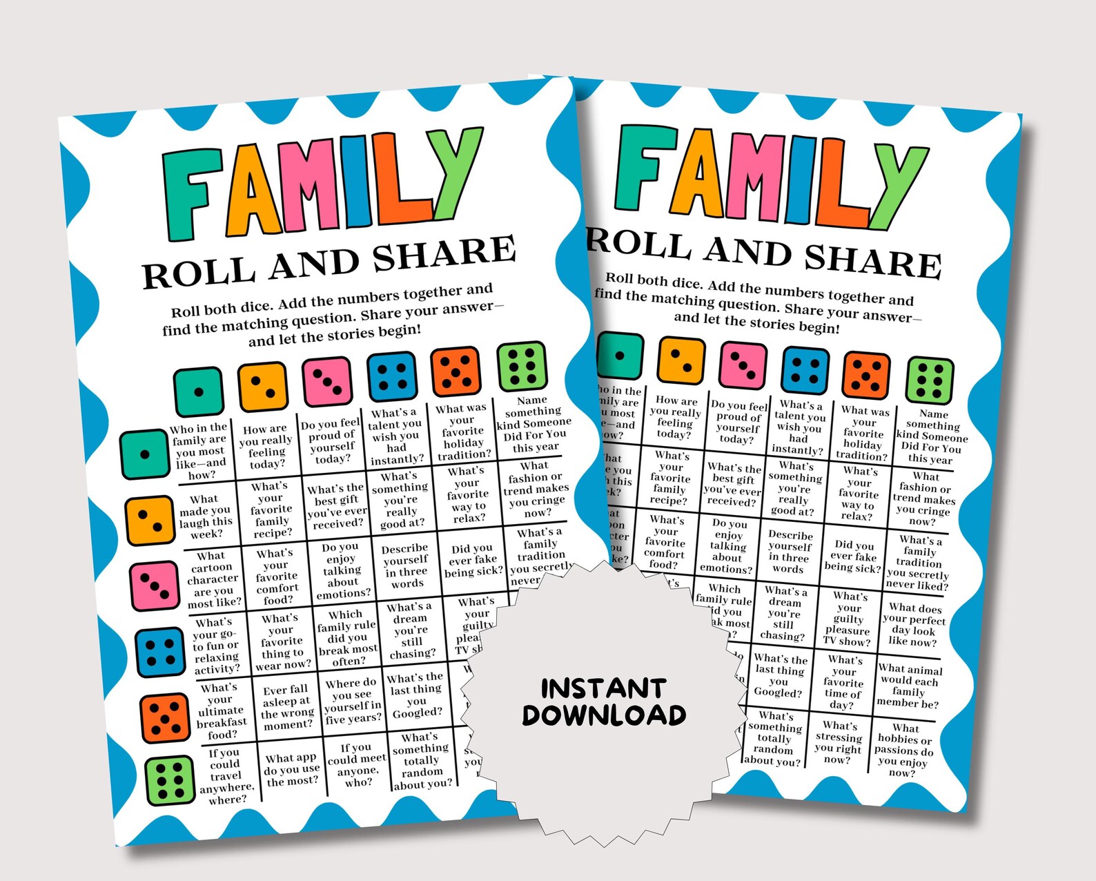 Family Roll and Share Game, Fun Family Reunion Game for Adults Kids ...