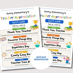 Teacher Appreciation Week Flyer, Editable Spirit Week Template, Thank ...