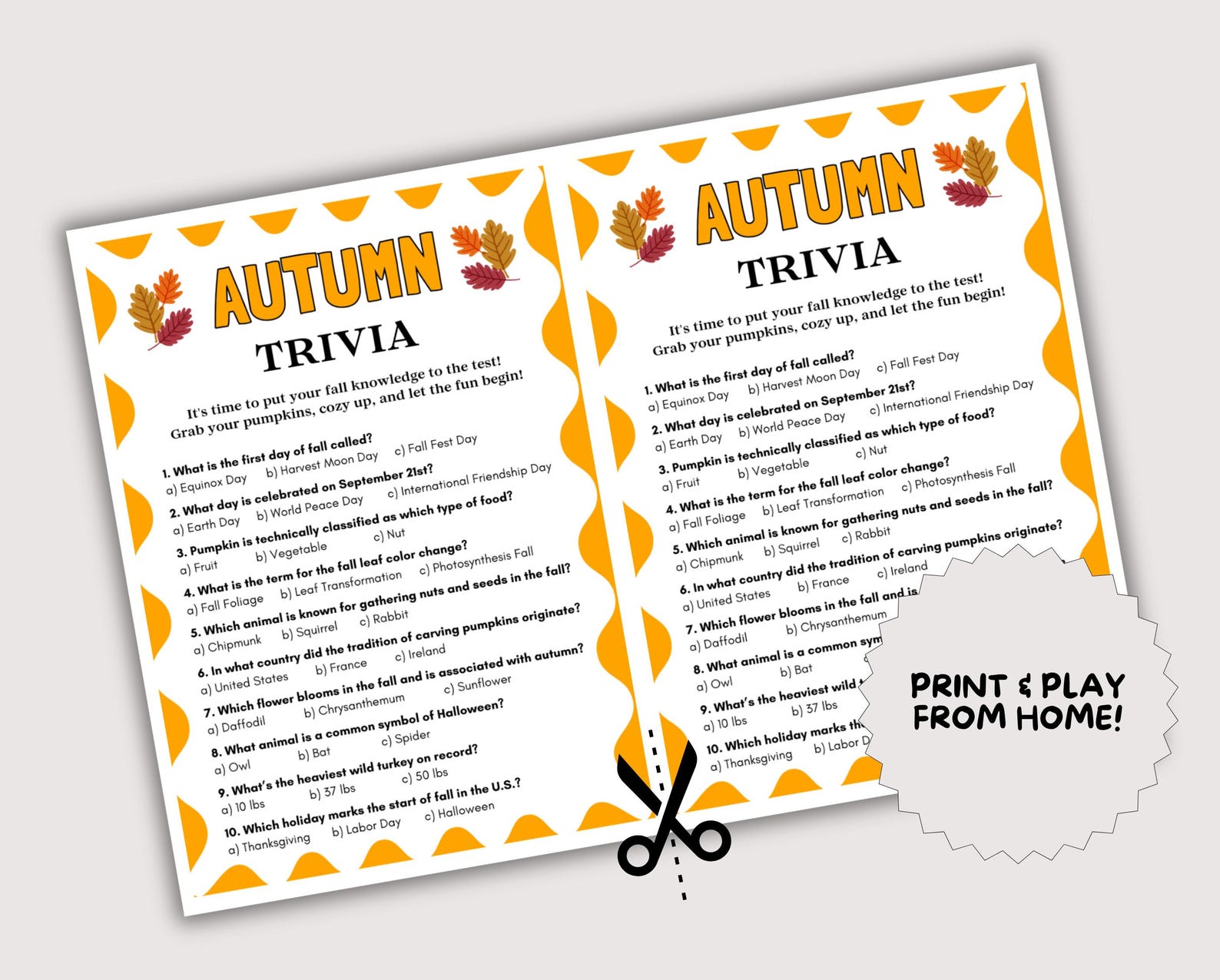 Fall Trivia Game, Printable Autumn Games for Kids Adults, Back to ...