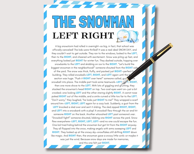 Snowman Story Left Right Game, Winter Game for Adults Kids, Winter Pass ...