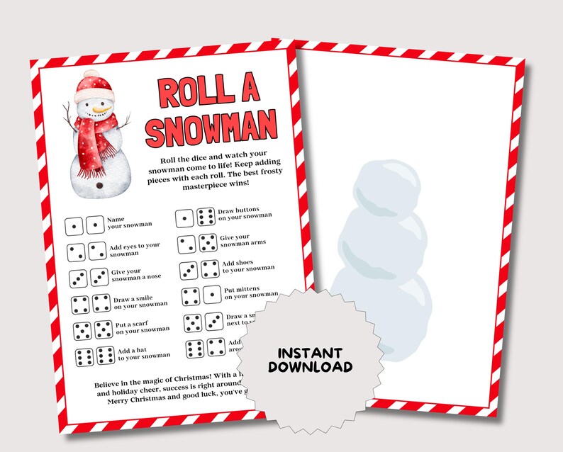 Roll a Snowman Game, Fun Printable Christmas Activity for Kids, Roll a ...