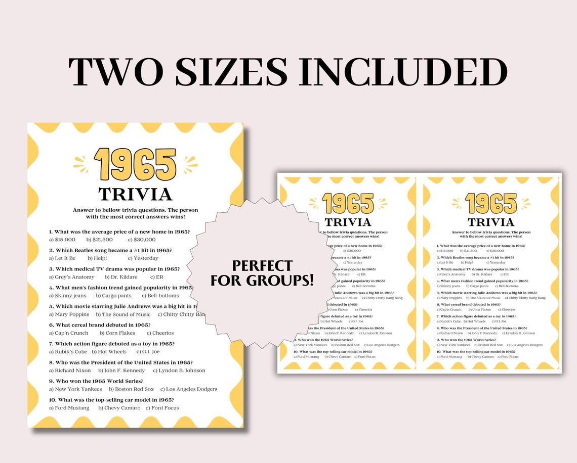1965 Trivia Game, Fun 1965 Birthday Game for Her Him, 1965 Trivia Game ...
