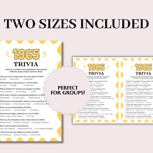 1965 Trivia Game, 60th Birthday Trivia, 60th Birthday Party Game, Born ...