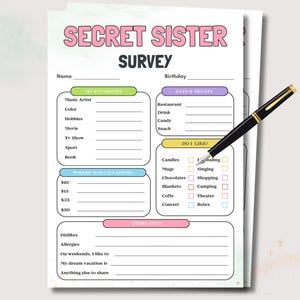 Editable Secret Sister Survey, Secret Sister Questionnaire, Gift ...