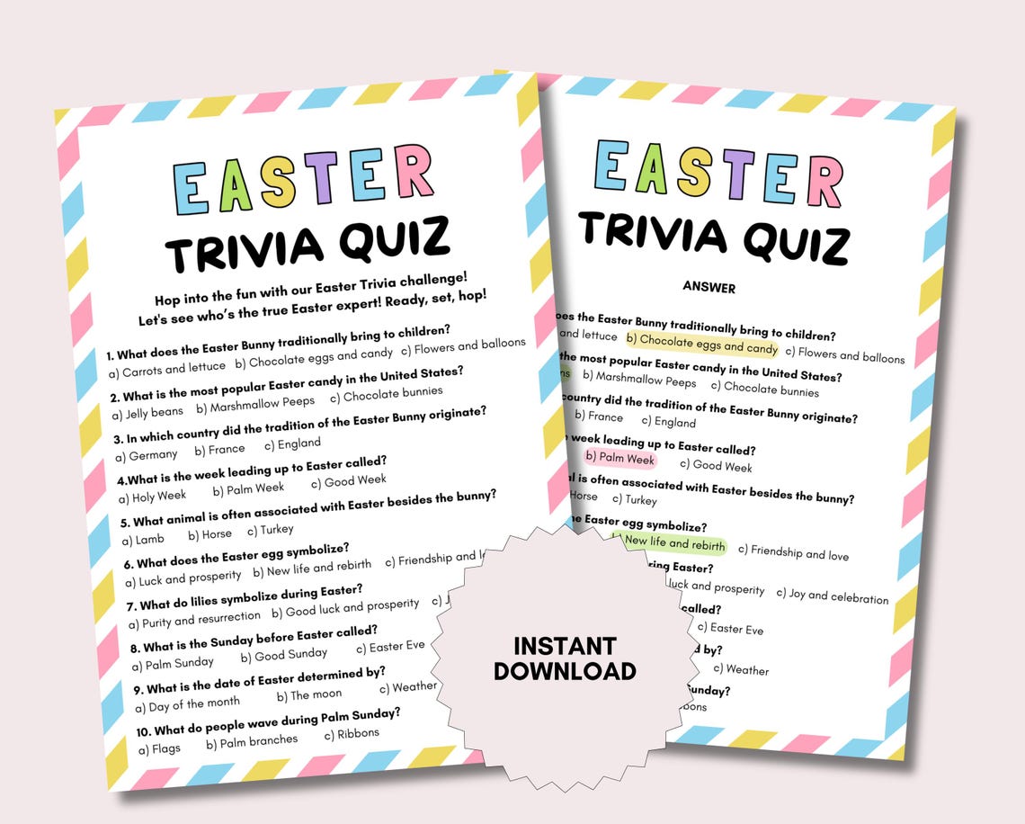 Easter Trivia Game, Easter Trivia Quiz, Printable Easter Party Game ...