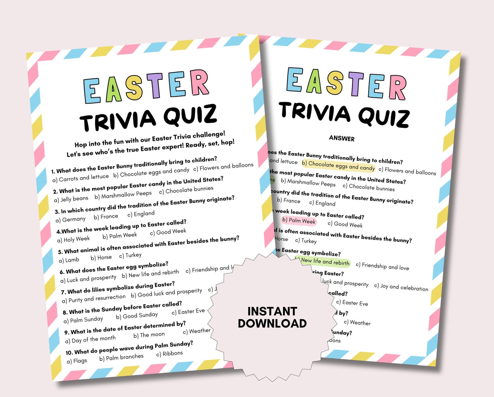 Easter Trivia Game, Easter Trivia Quiz, Printable Easter Party Game ...