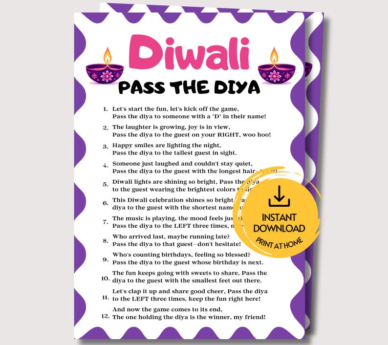 Pass the Diya, Printable Diwali Game for Kids & Adults, Classroom ...