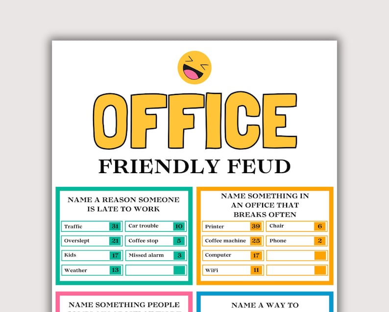 Fun Team Building Friendly Feud Game, Printable Office Friendly Feud ...