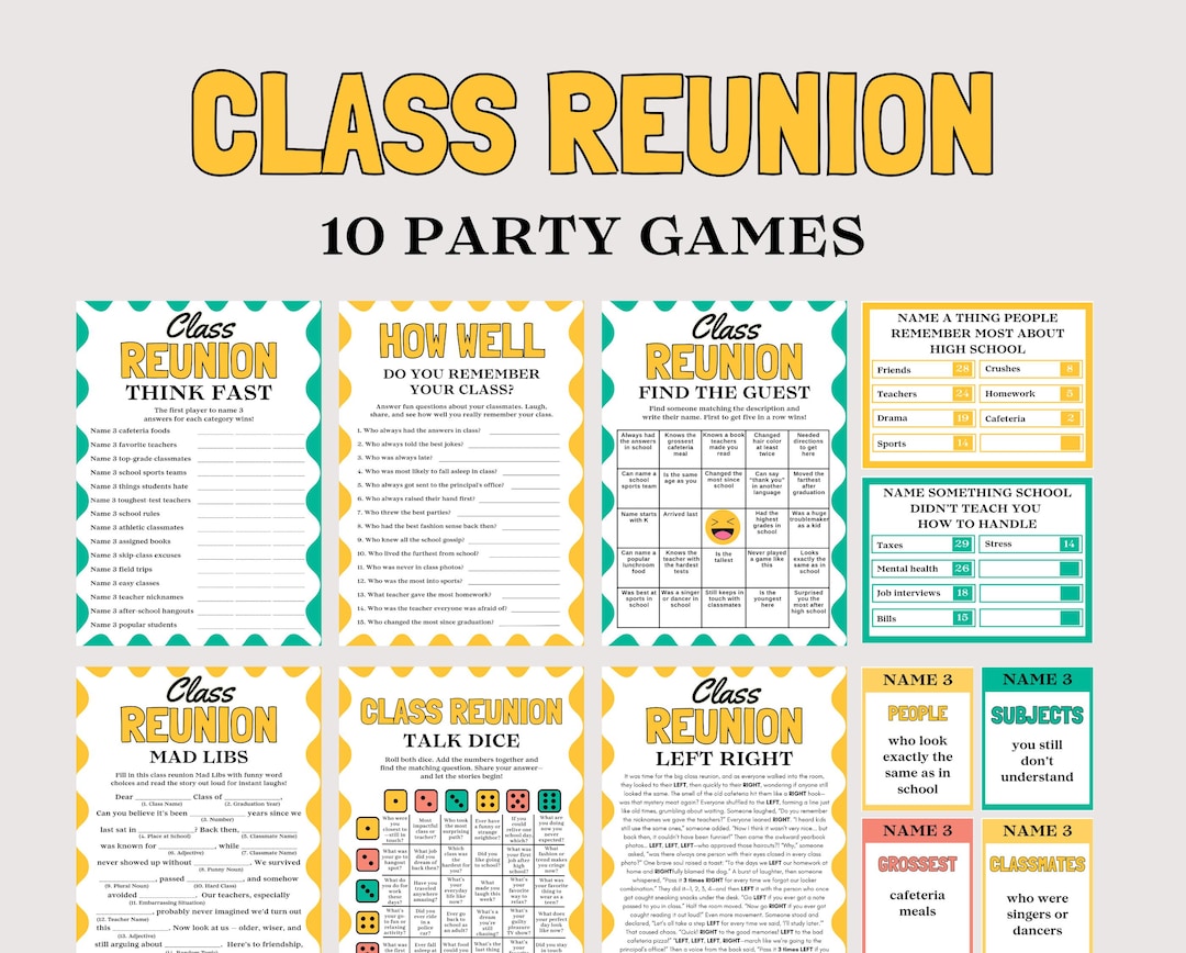 Class Reunion Games Bundle, Fun Printable High School Reunion Games ...